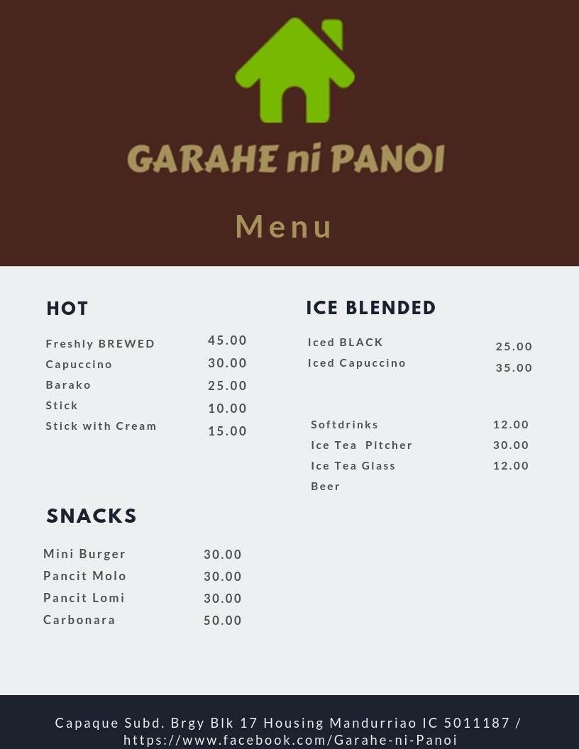 Menu at Noi's Garden Cafè cafe, Iloilo City