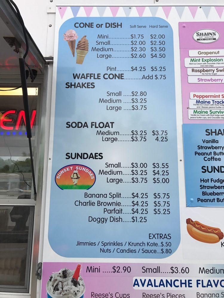 Menu at Sunset Sundaes, Topsham