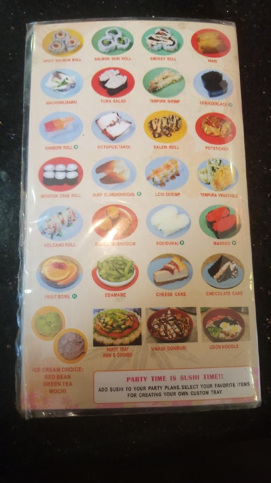 Menu at Sushi Kyo restaurant, McMinnville