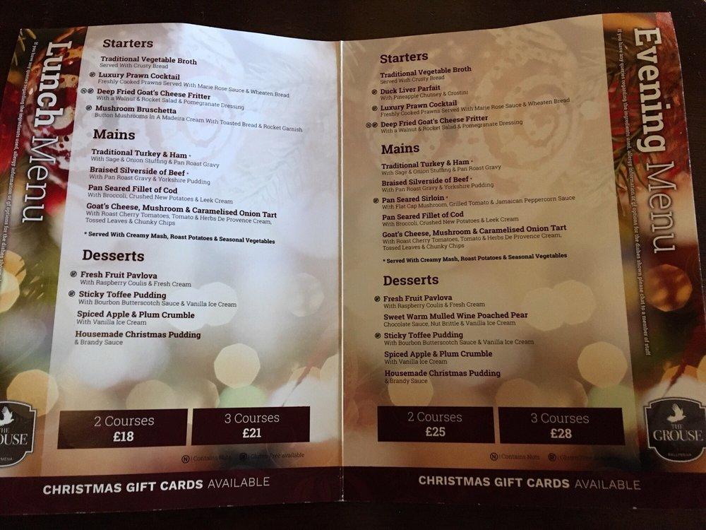 Menu at The Grouse Bar & Restaurant, Ballymena, 74-76 Ballymoney St