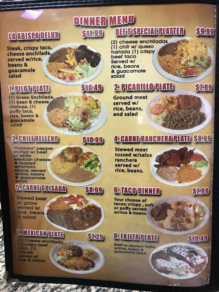 Menu at Bee's Mexican Restaurant & Bakery, San Antonio