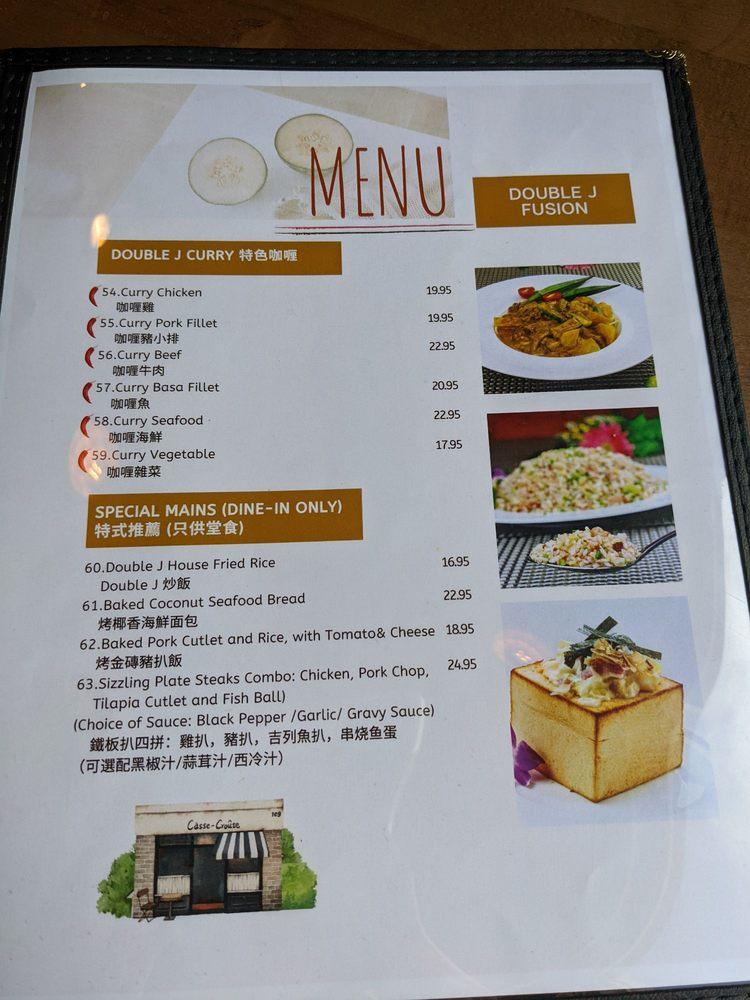 Menu at Double J Hong Kong Fusion cafe, Kelowna