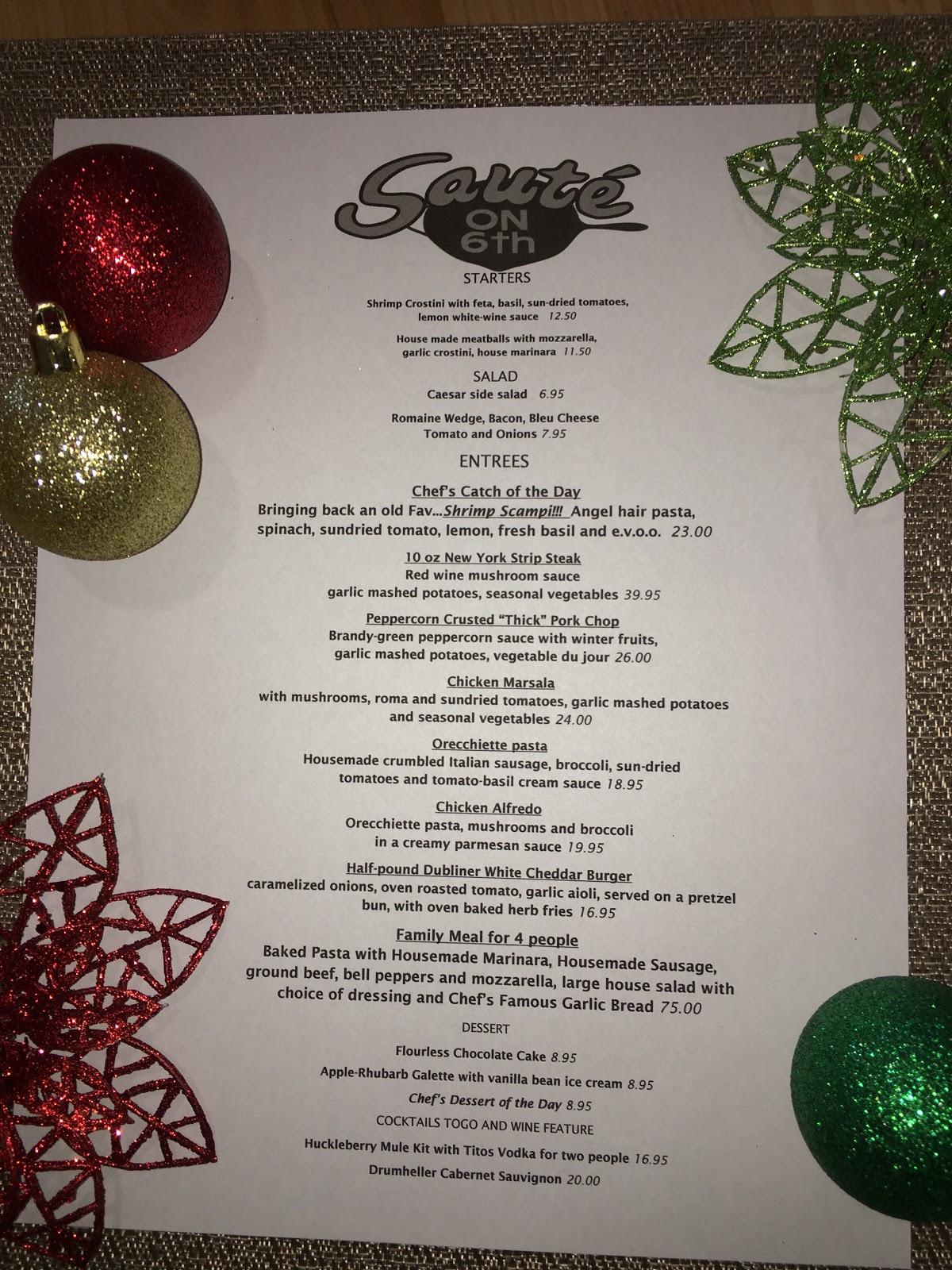 Menu at Saute' on 6th pub & bar, Clarkston