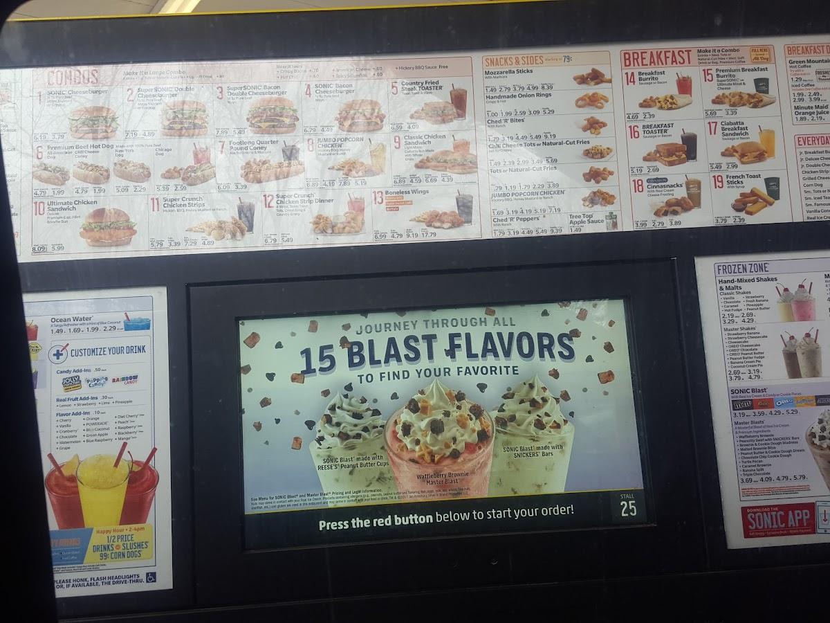 Menu at Sonic Drive-In fast food, McPherson, 910 E Kansas Ave