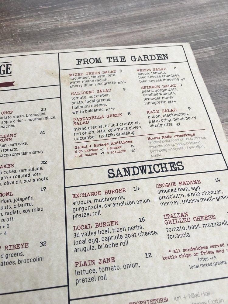 Menu at The Exchange Pub + Kitchen, New Albany