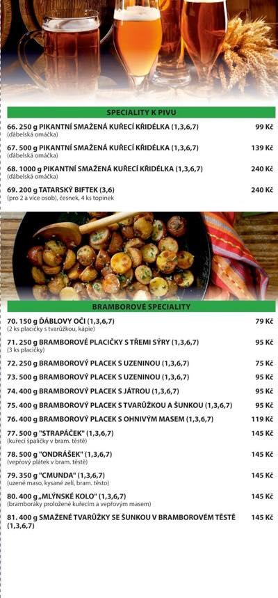 Menu at U Edisona restaurant, Ostrava