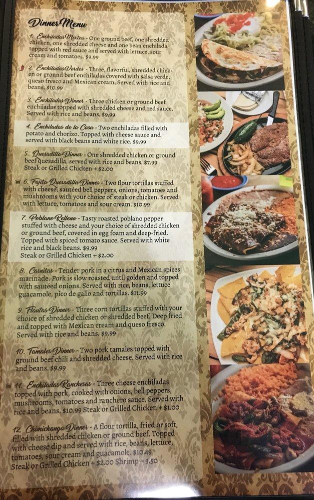Menu at Villa Del Rey Cocina Mexicana " West Mobile on Schillinger Rd ...