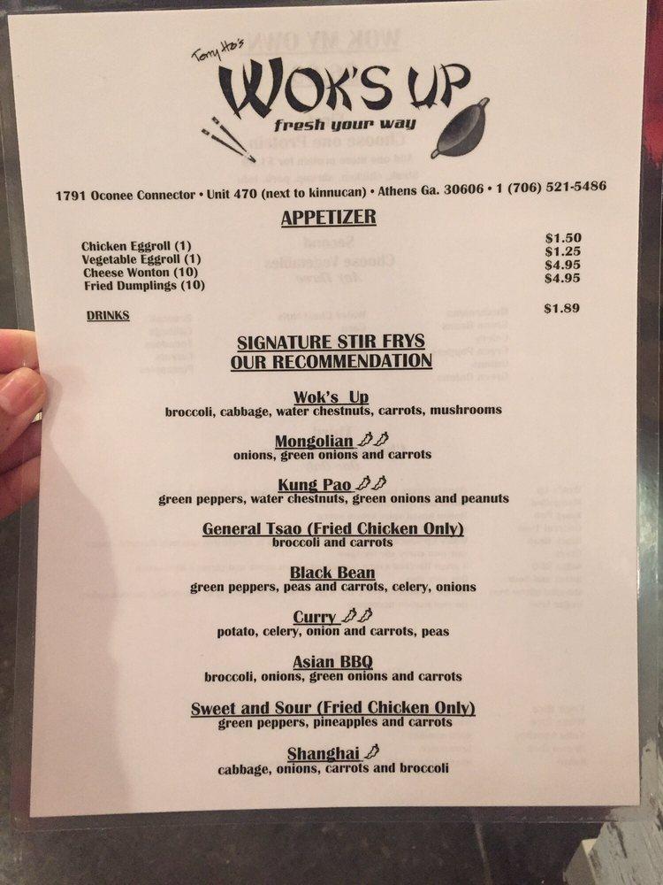 Menu at Wok's Up restaurant, Athens, Oconee Connector #470
