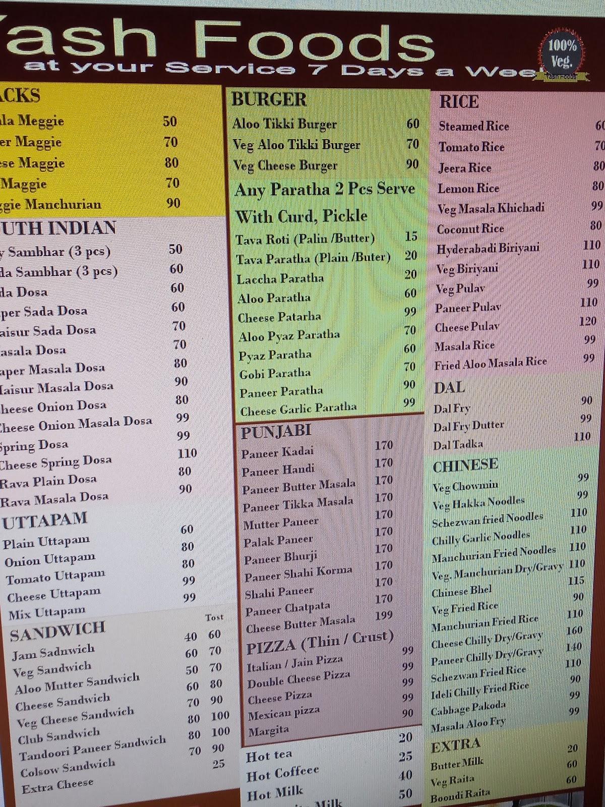 Menu at Yash Food Point & Cafe, Gandhinagar
