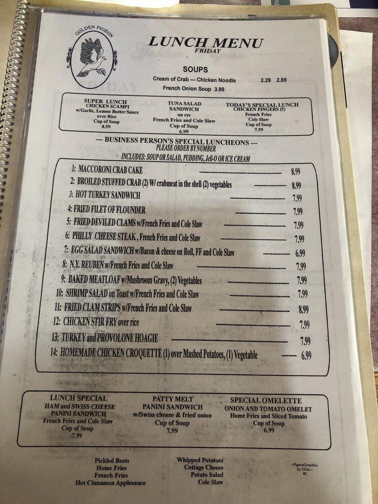 Menu at Golden Pigeon Diner Restaurant, Bridgeton