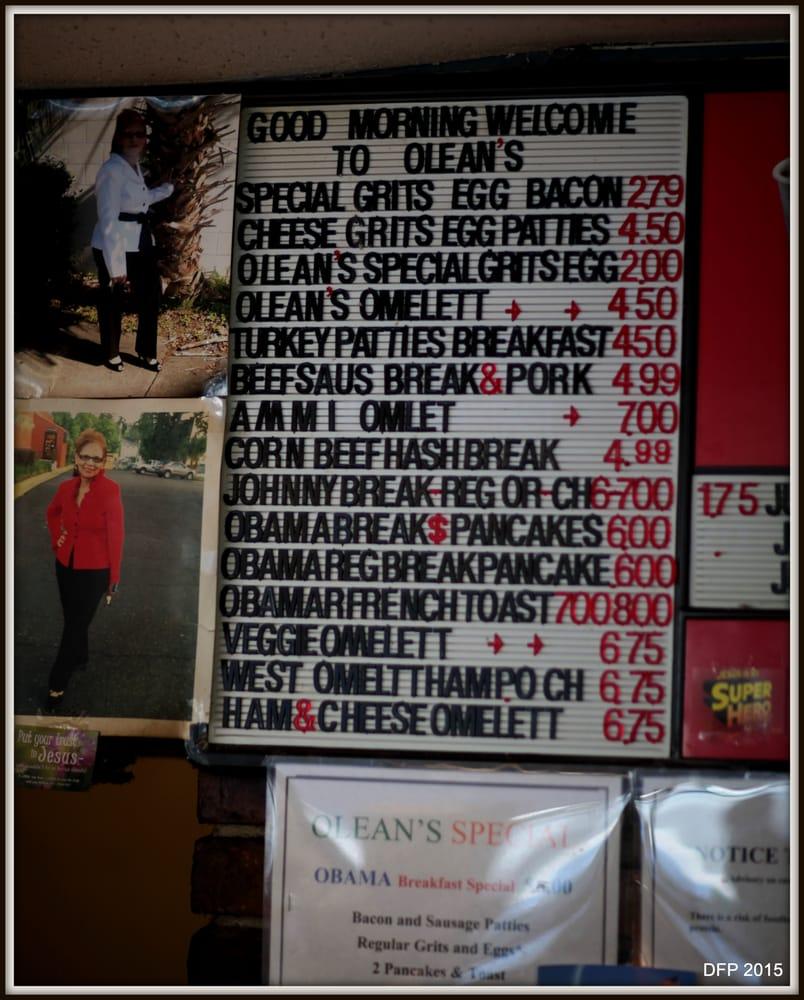 Menu at Olean's Cafe, Tallahassee