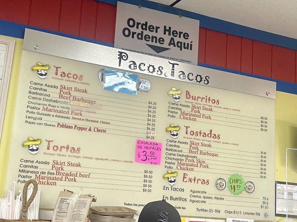 Menu at Paco's Tacos restaurant, Chicago, S Archer Ave