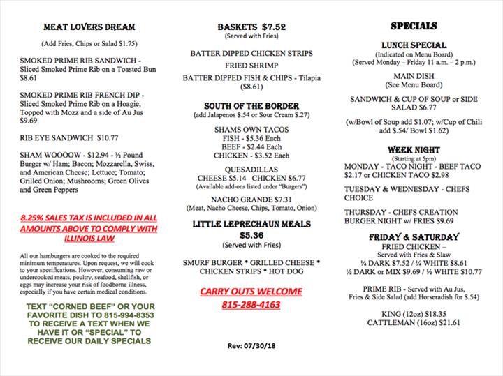 Menu at Shamrock Pub, Dixon