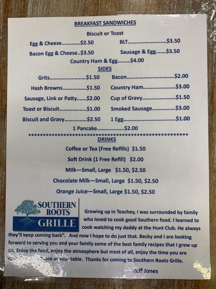 Menu at Southern Roots Grille restaurant, Holly Ridge