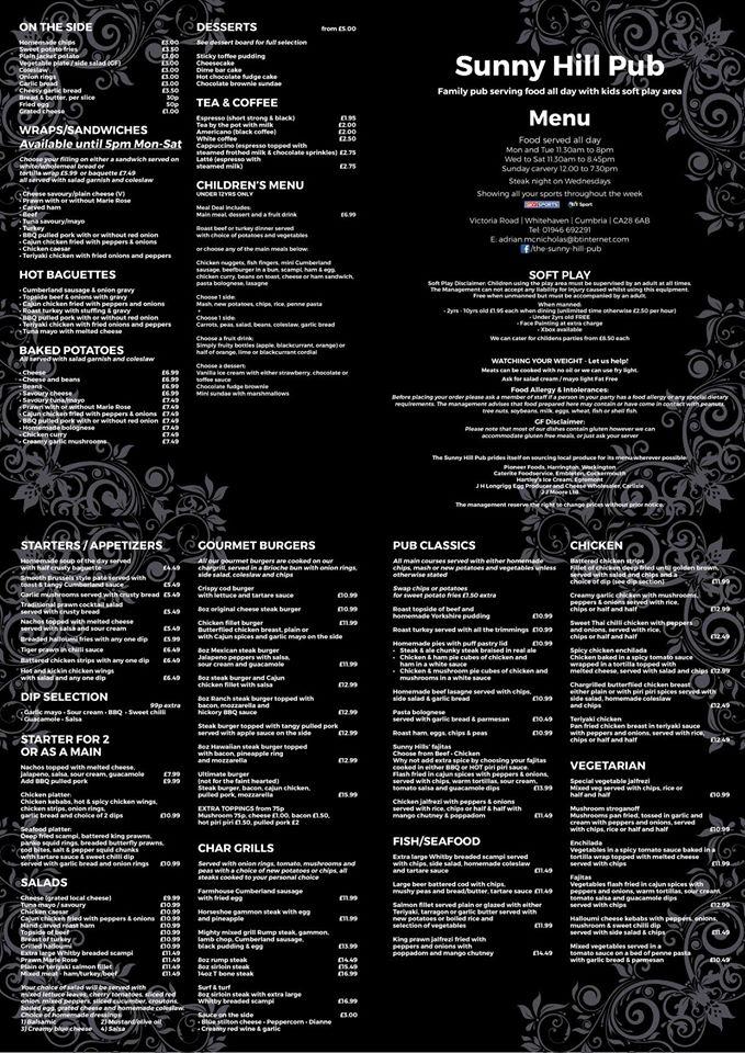 Menu at The Sunny Hill Pub, Whitehaven