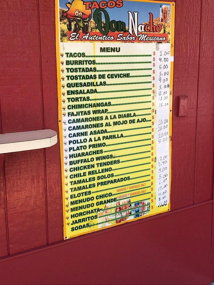 Menu at Tacos Don Nacho restaurant, Woonsocket