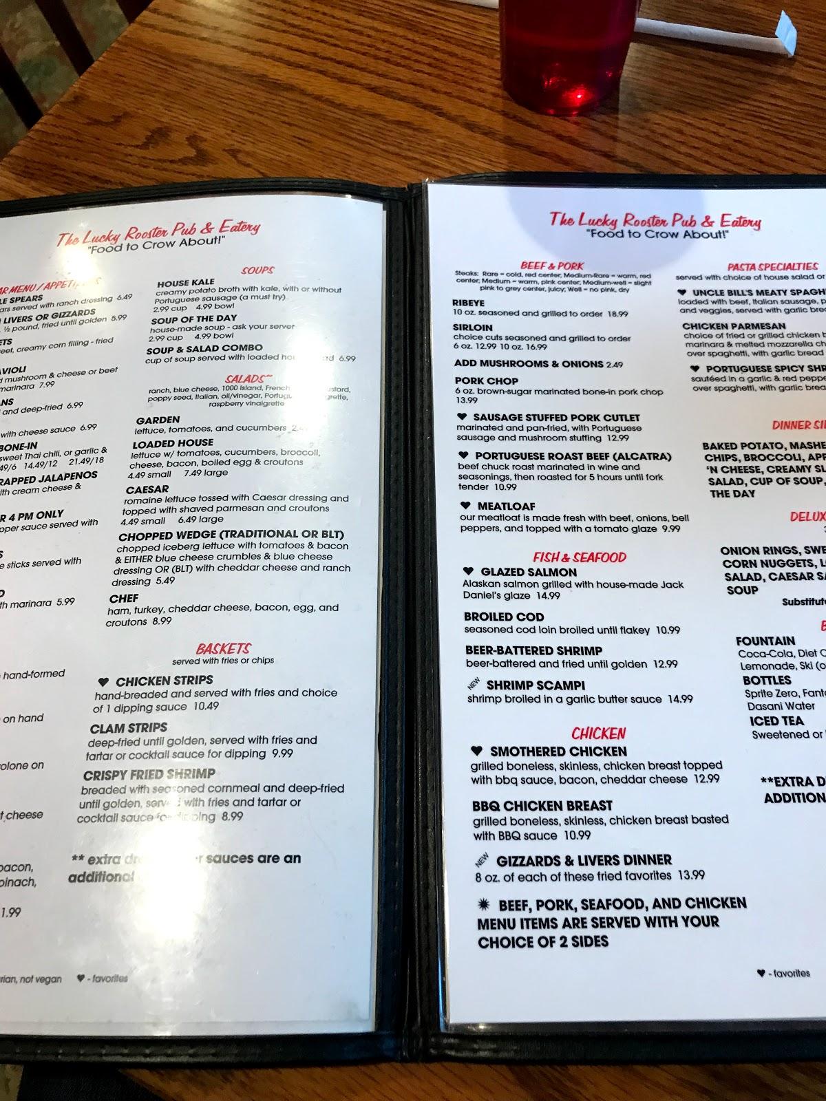 Menu at The Lucky Rooster Pub & Eatery, Saint Jacob
