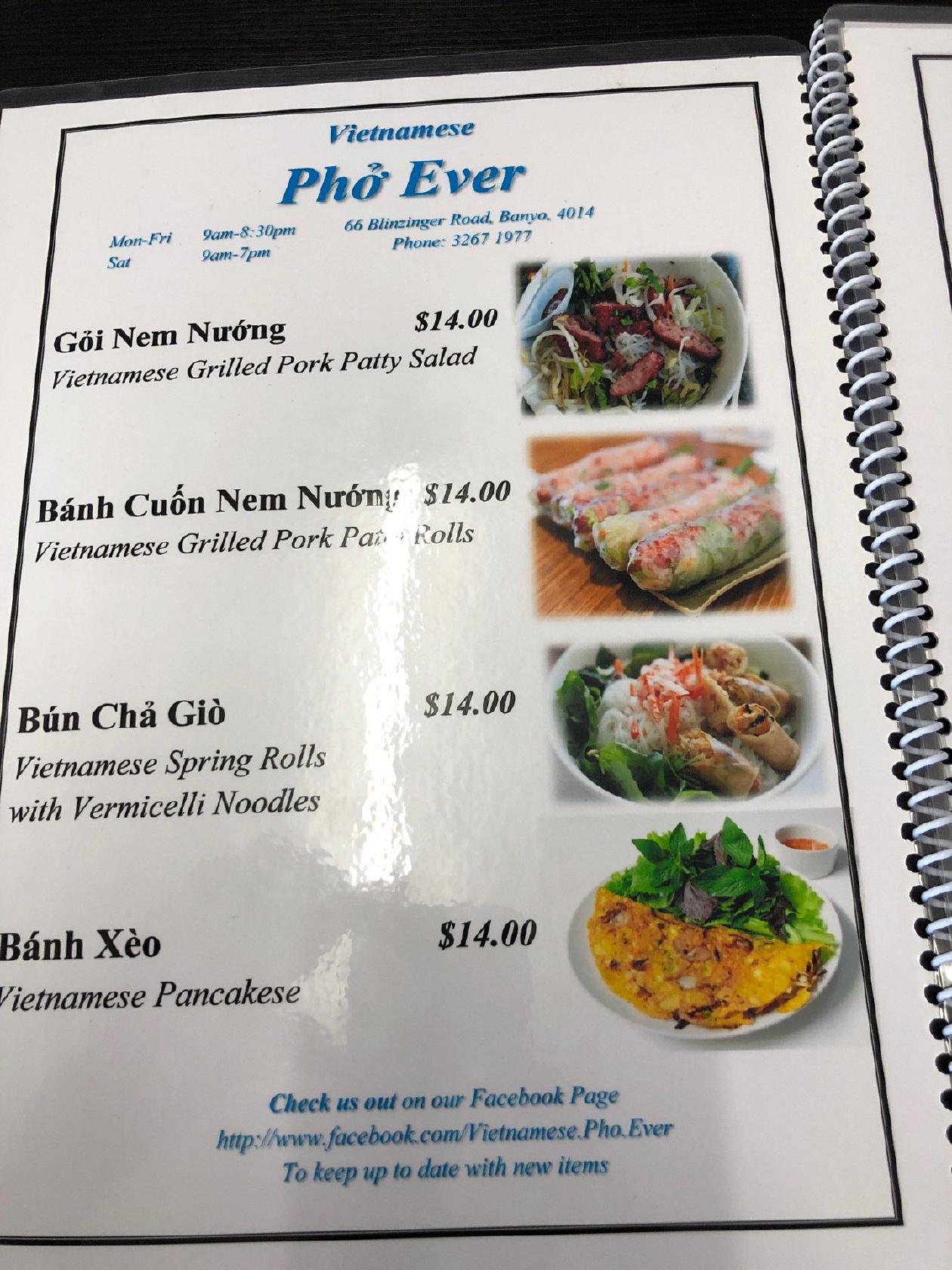 Carta del restaurante Vietnamese Pho Ever, Banyo