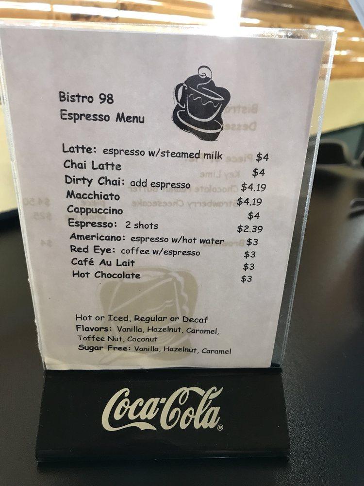 Menu at Bistro 98 restaurant, Pensacola Beach