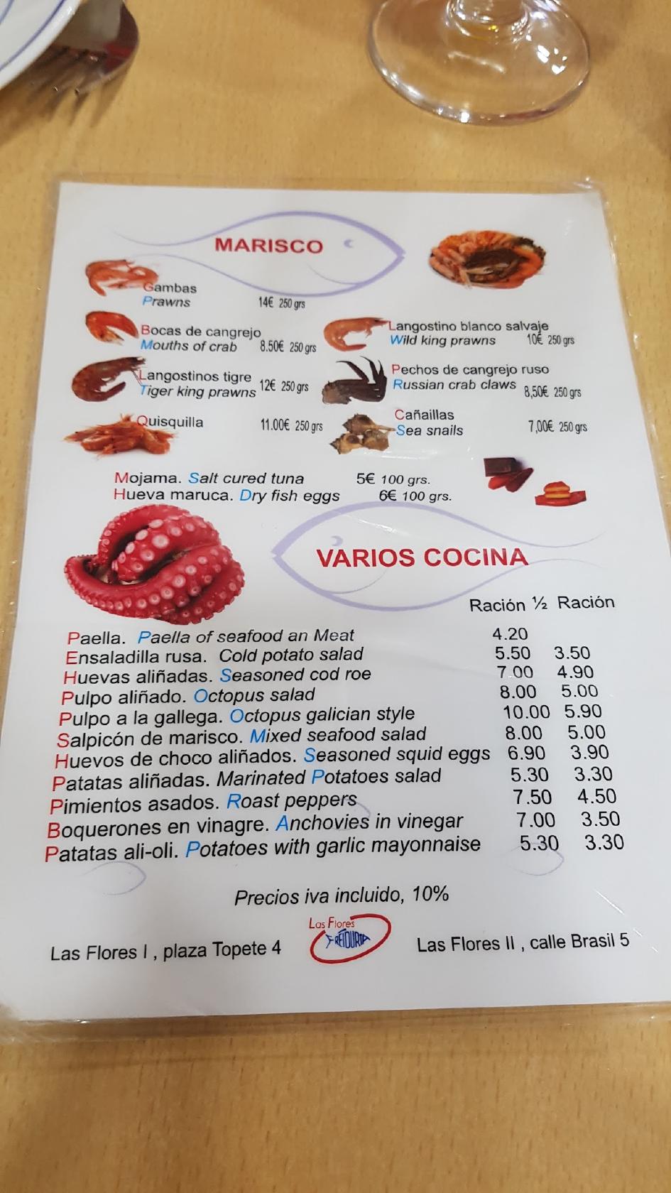 Menu at Freiduria Marisquería Las Flores 1 restaurant, Cádiz