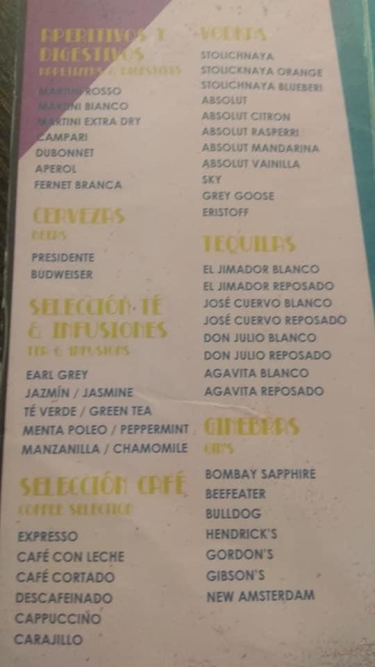 Menu at Hemingway pub & bar, Punta Cana