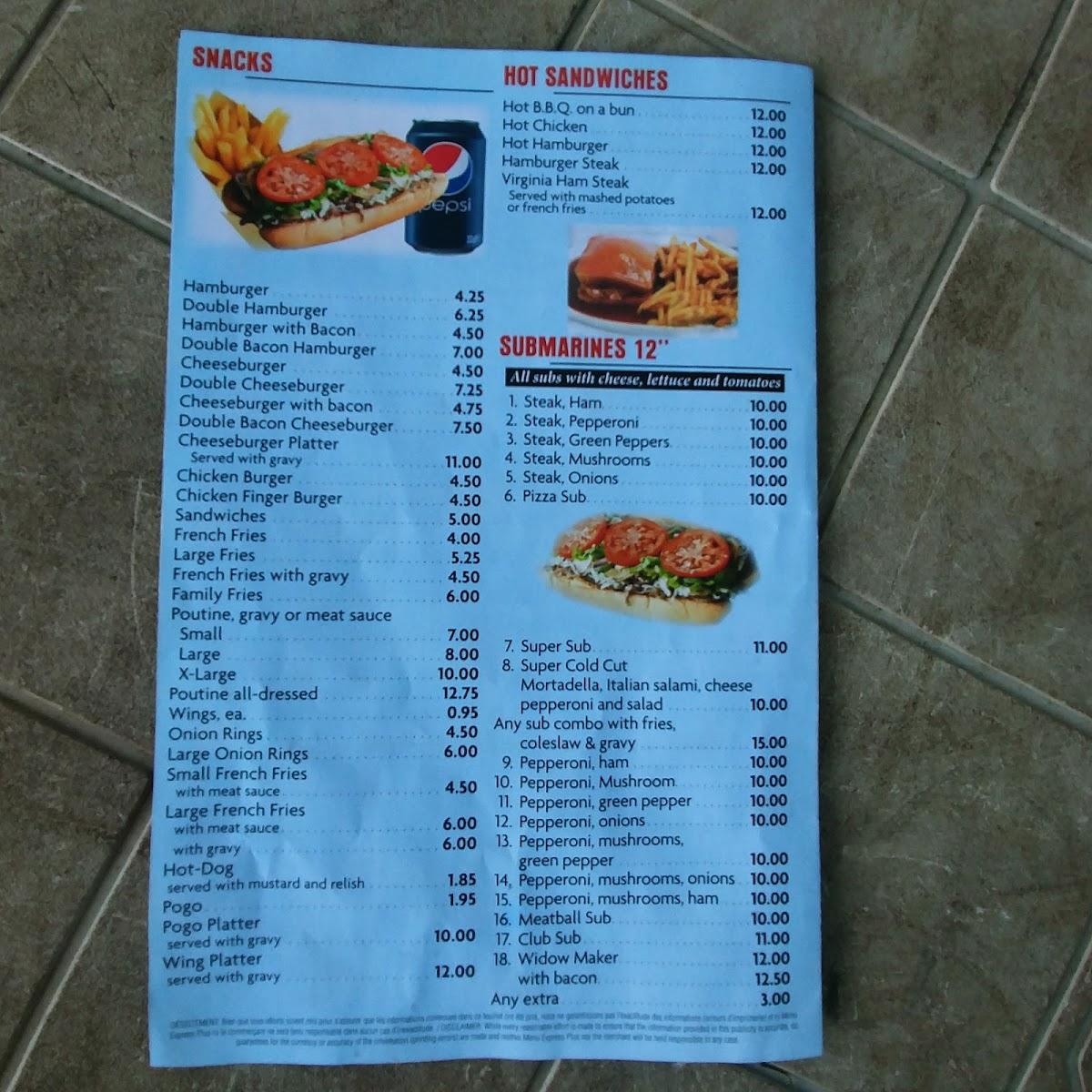 Menu at Louis' Pizzeria, Cornwall