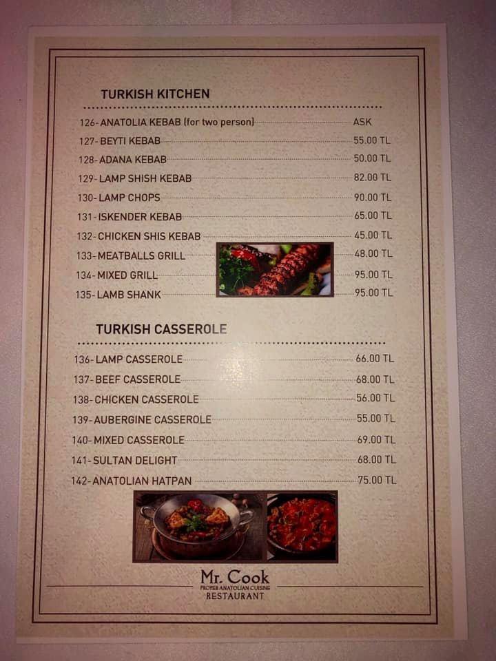Menu at Mr. Cook, Marmaris