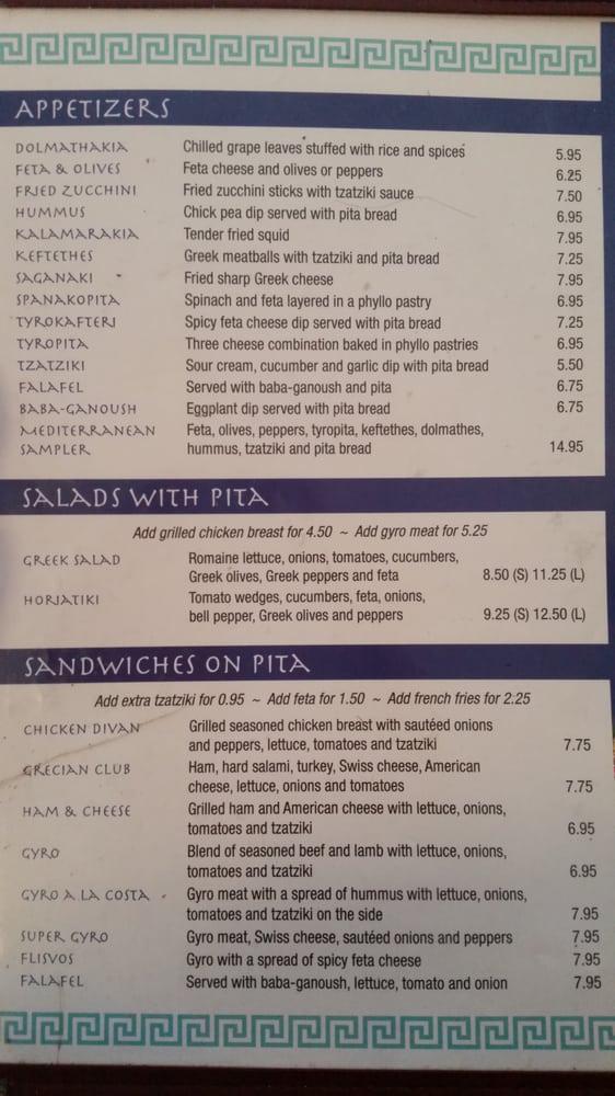 Menu at Mr. Greek restaurant, Biloxi