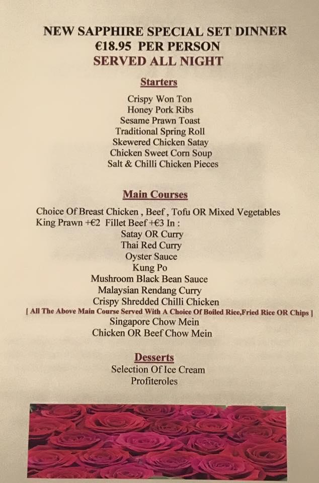 Menu at New Sapphire Restaurant, Rush