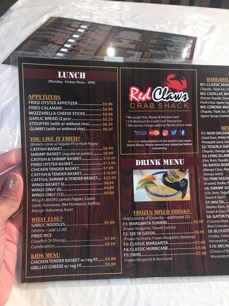Menu at Red Claws Crab Shack pub & bar, Dallas