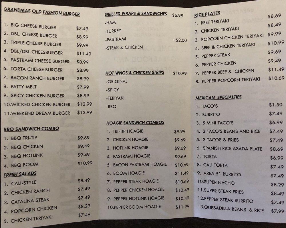 Menu at Weekend Dreams Burgers & Grill BBQ, Fresno