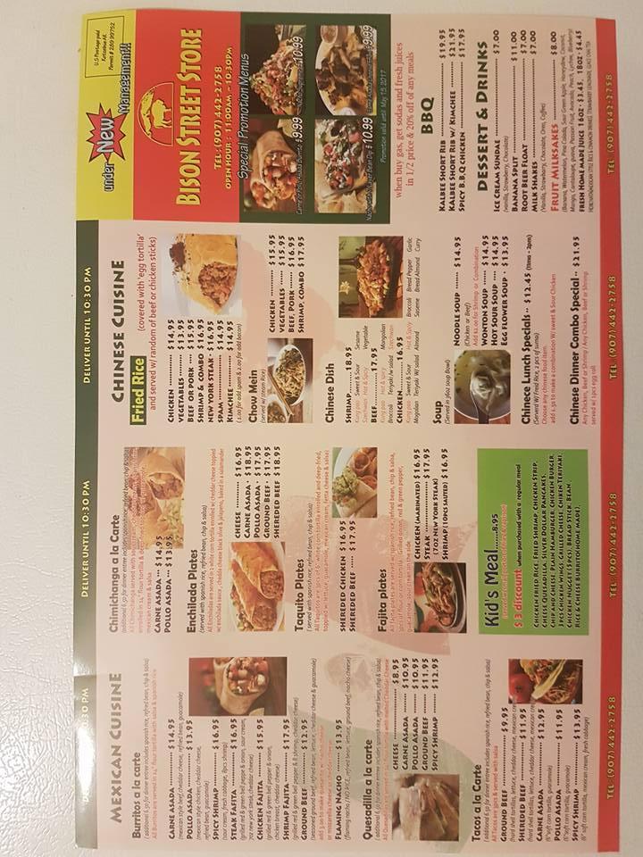 Menu at Bison Store & Restaurant, Kotzebue