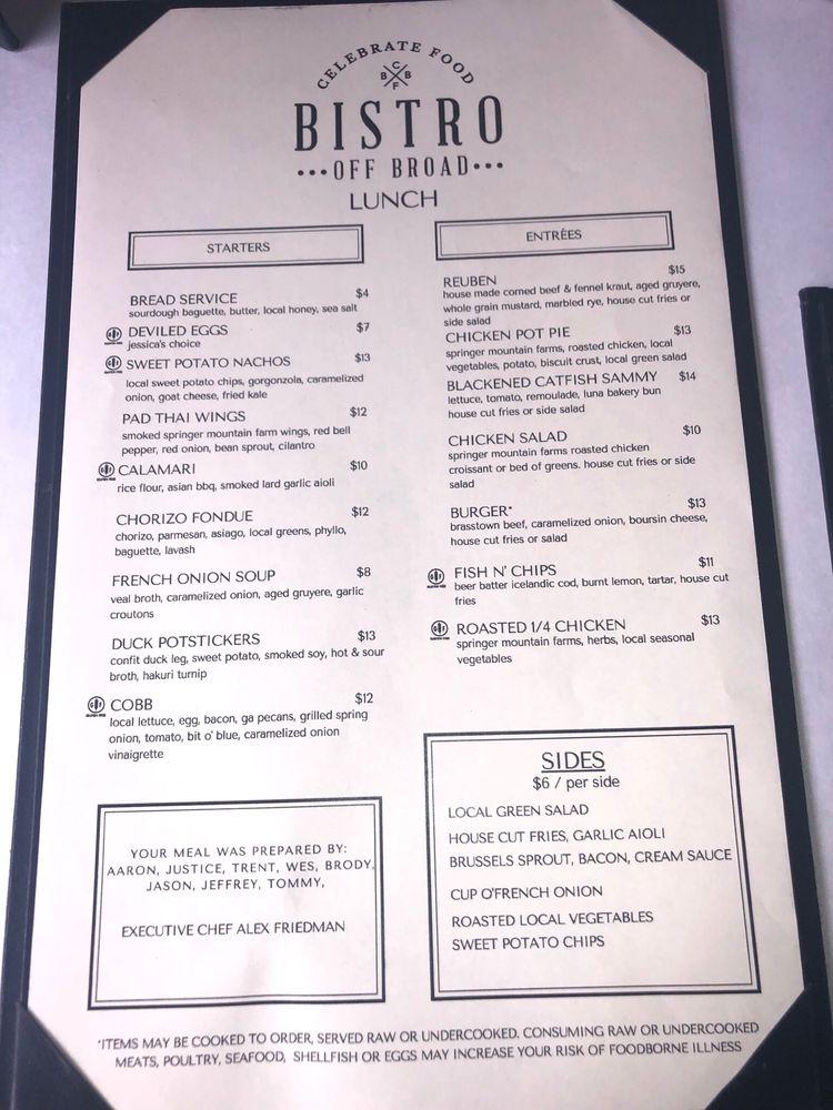 Menu at Bistro Off Broad pub & bar, Winder