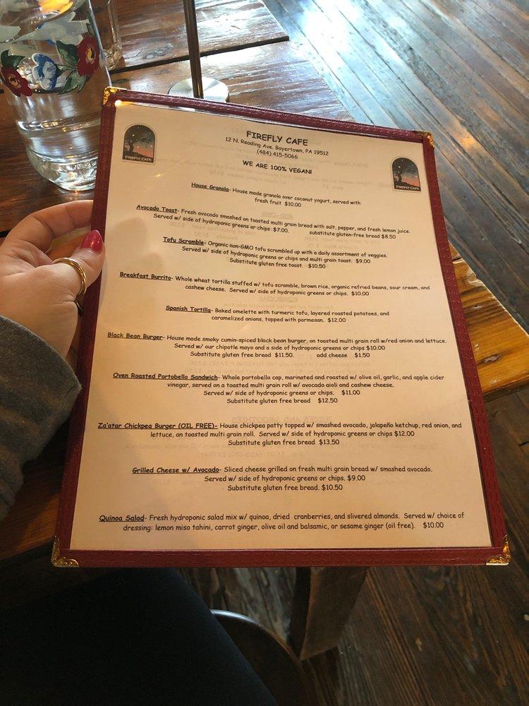 Menu at Firefly Cafe and Outpost, Boyertown
