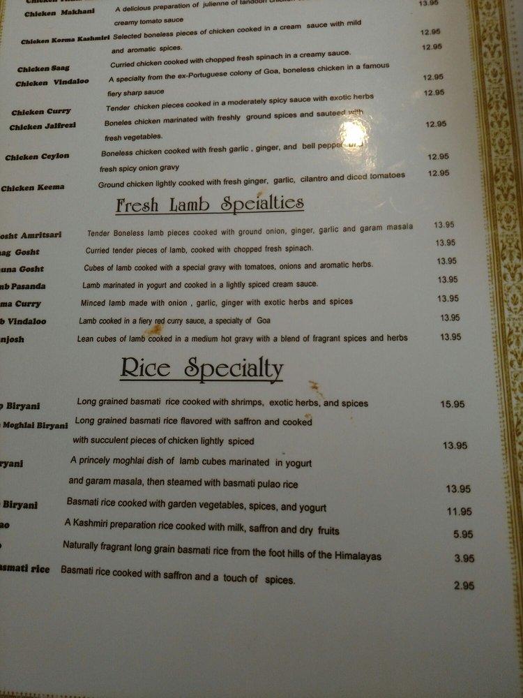 Menu at Gourmet India restaurant, Houston