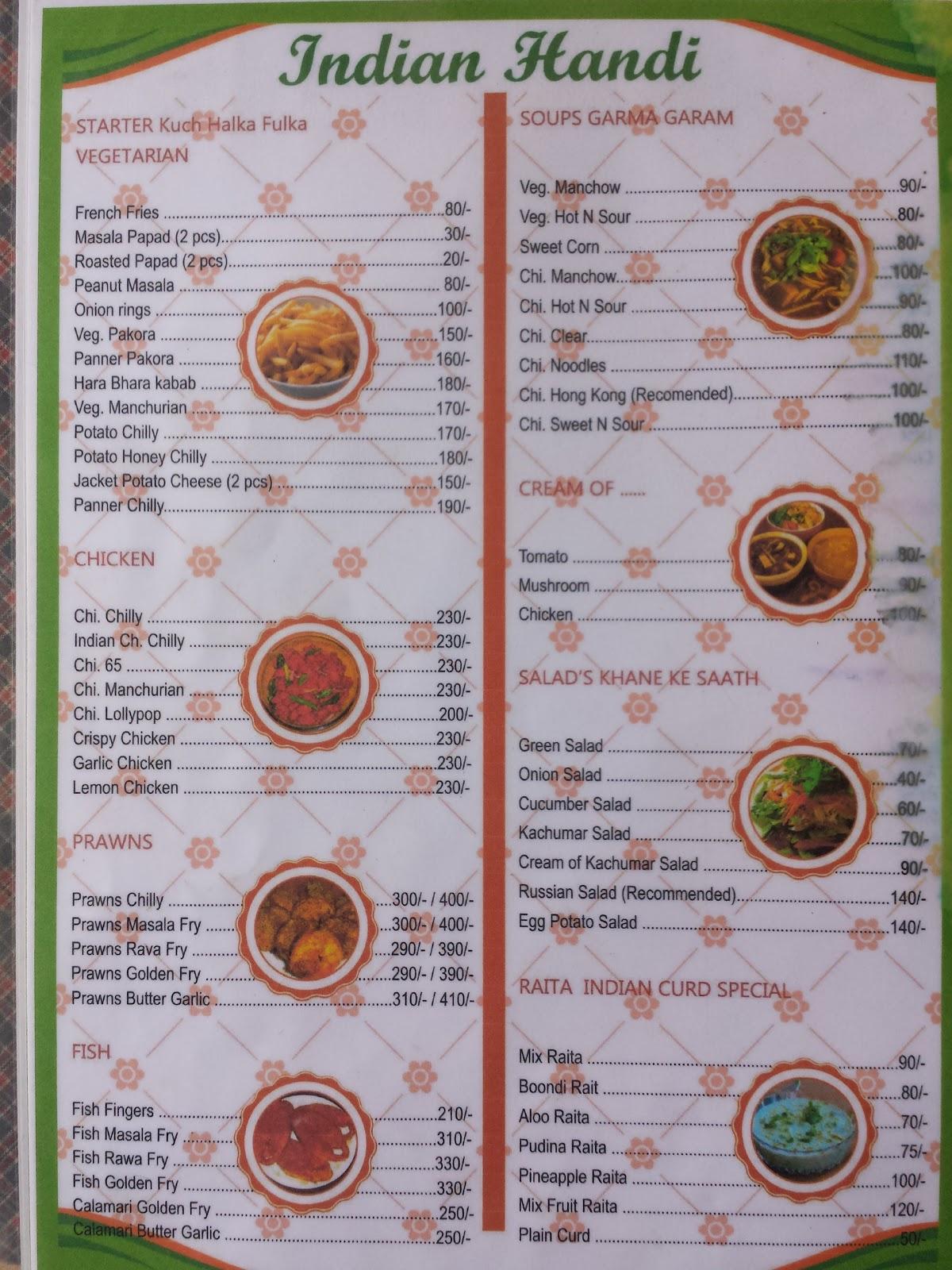 Menu at Indian Handi Restaurant, Candolim, 174/C Dando
