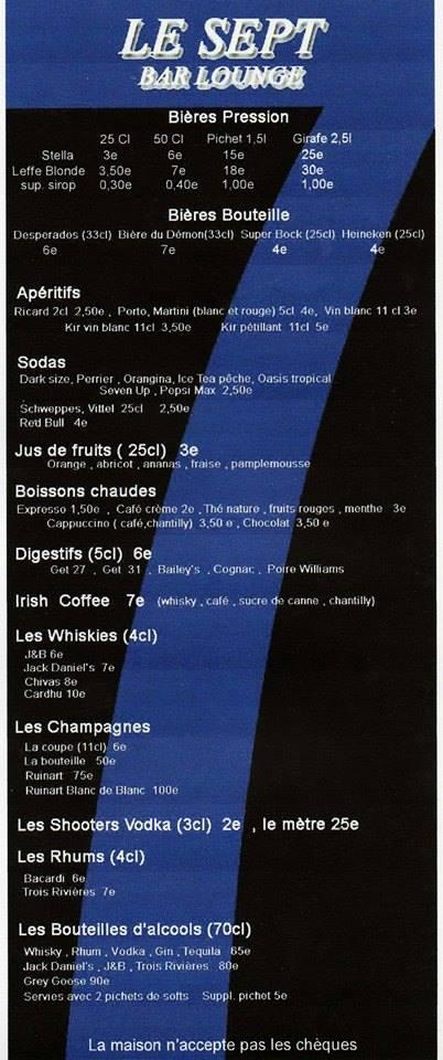 Menu at Le 7 Bar Lounge, Rambouillet
