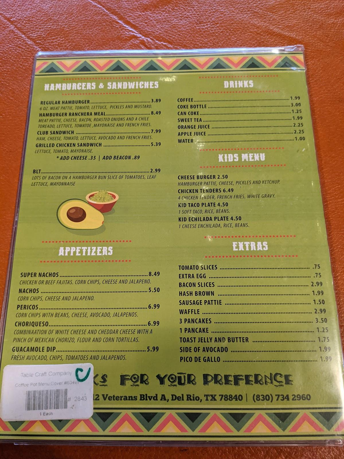 Menu at Los Beto's Restaurant, Del Rio