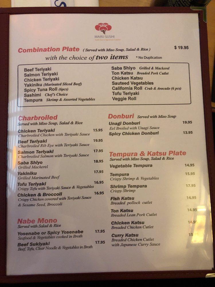 Menu at Maru Sushi restaurant, San Francisco