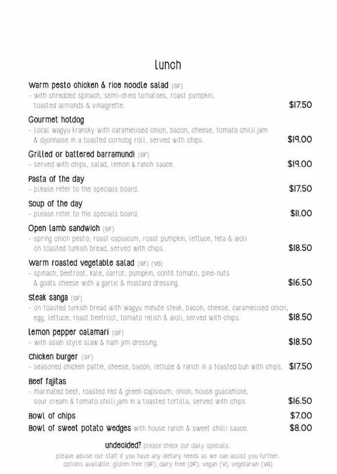 Menu at Odd Captain Cafe & Bar, Echuca