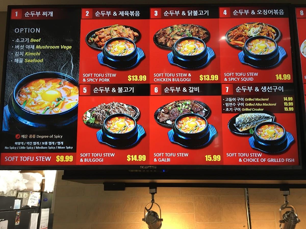 Menu at Seoul Soon Tofu restaurant, Orlando