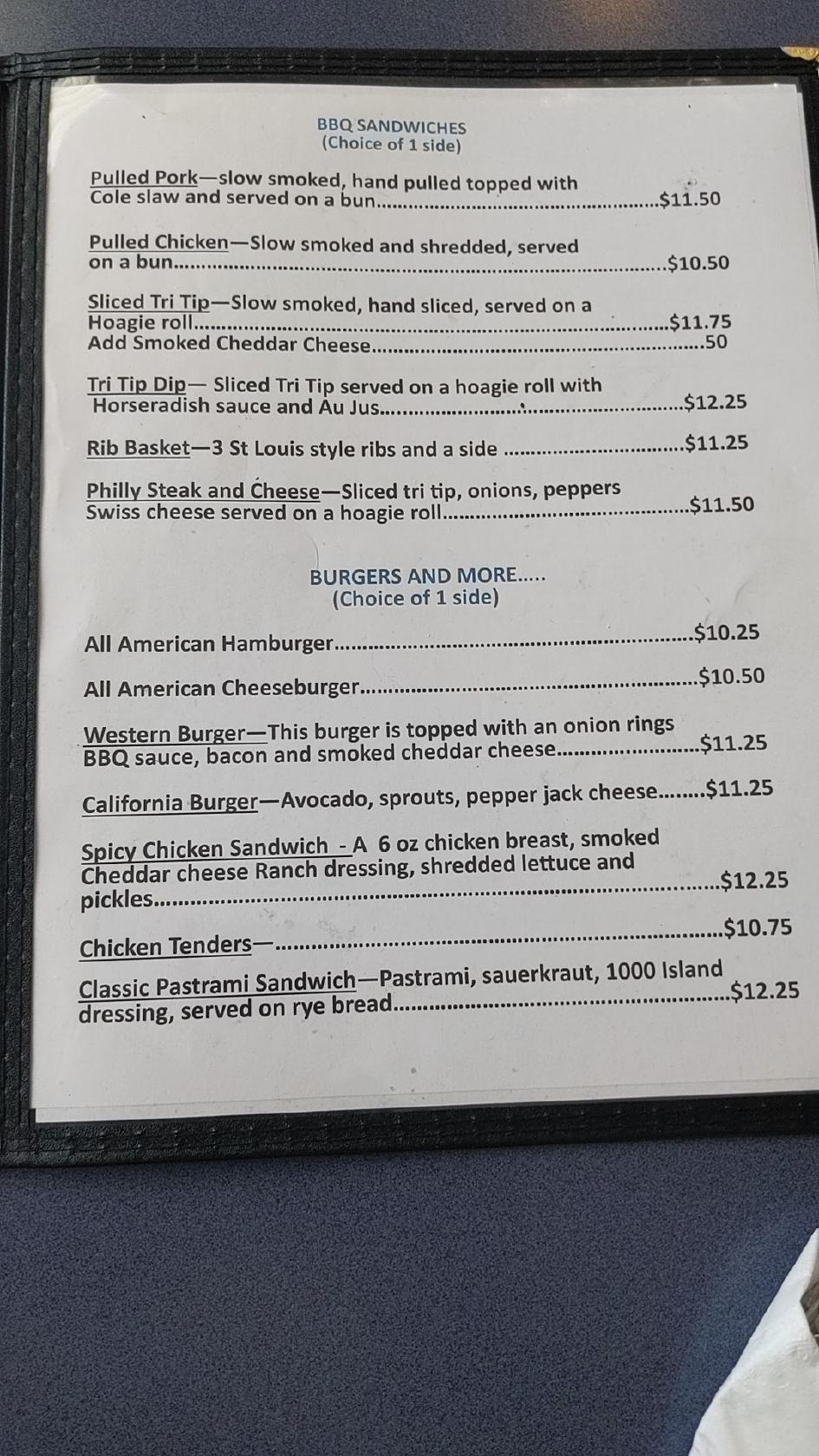 Menu at Twin Valleys Smoky Mountain BBQ, USA