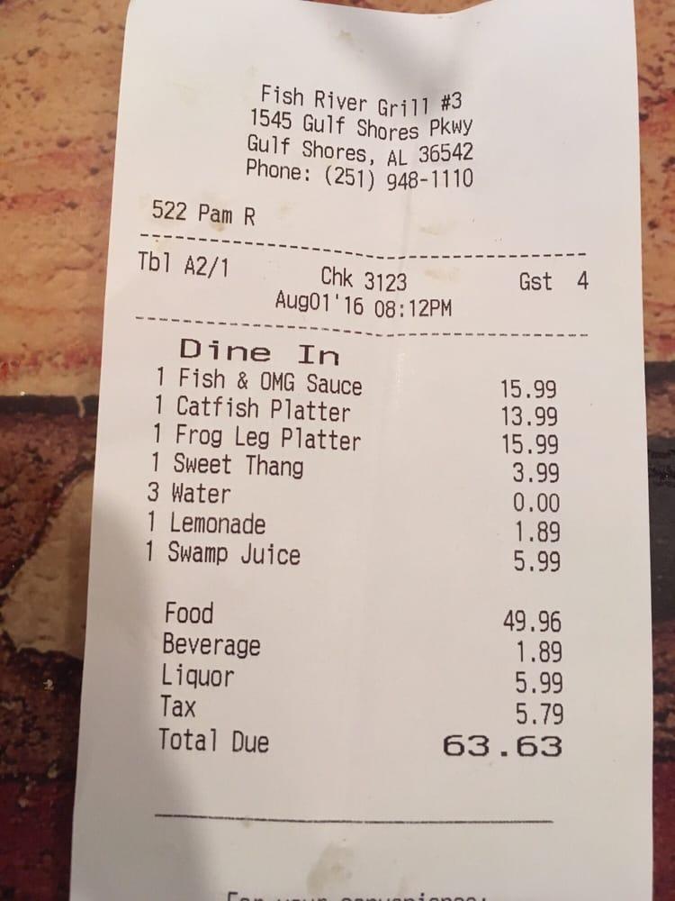Menu at Fish River Grill restaurant, Gulf Shores