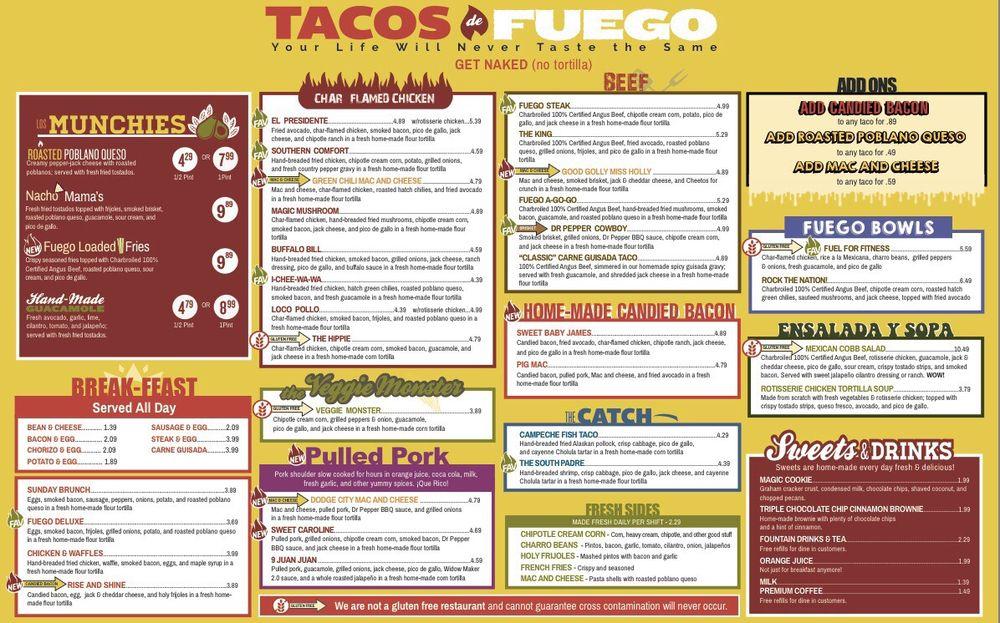 Menu at Fuego Tortilla Grill restaurant, College Station
