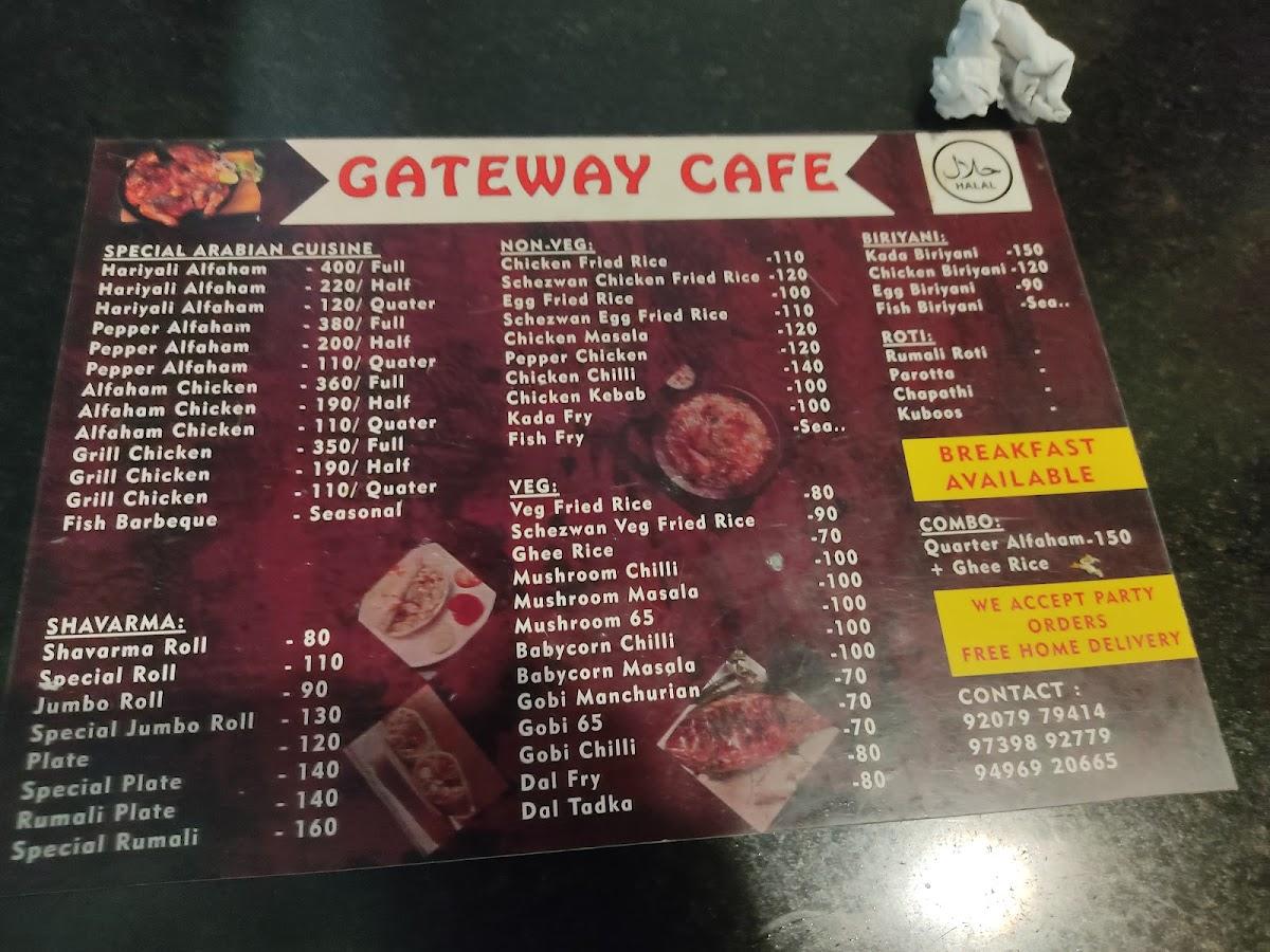 Menu at Gateway cafe, Bengaluru