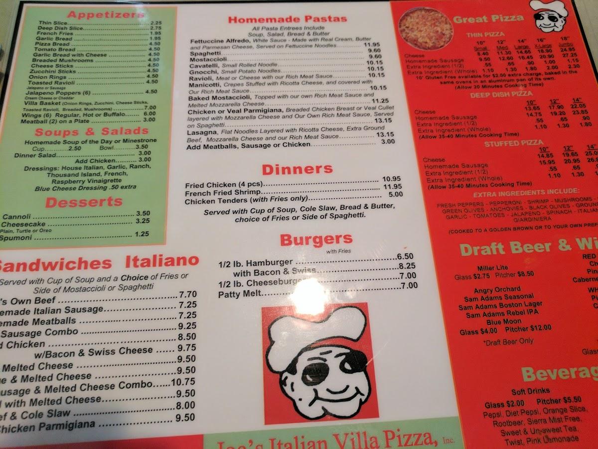 Menu at Joe's Italian Villa pizzeria, Palos Heights, S Harlem Ave