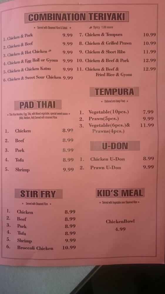 Menu at Kin Ja Teriyaki restaurant, Lakewood