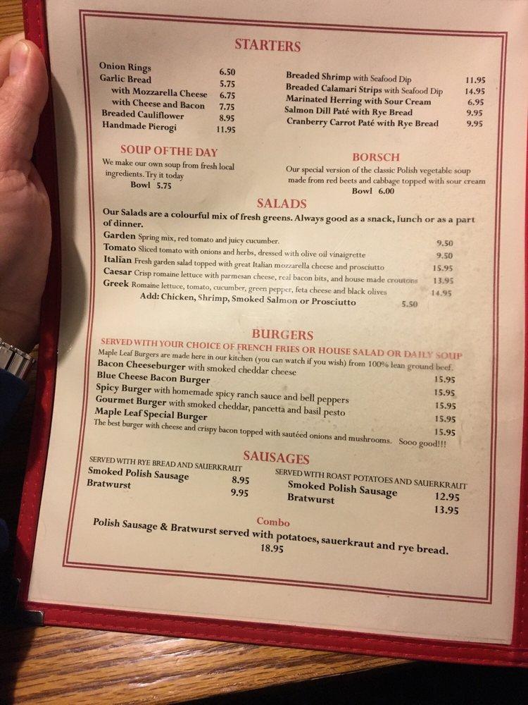 Menu at Maple Leaf restaurant, Gananoque