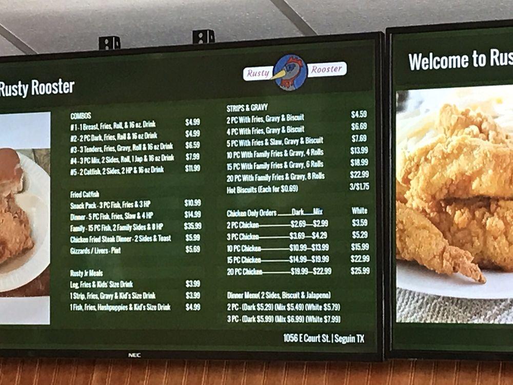 Menu at Rusty Rooster fast food, Seguin