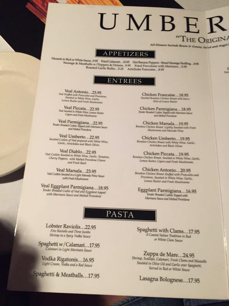 Menu at Umberto's At Barefoot Landing, North Myrtle Beach, Hwy 17